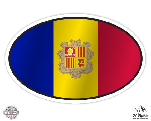 Andorra Flag Oval - 7" Vinyl Sticker - For Car Laptop I-Pad ...