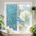 Blue Swirling Lines Window Privacy Film, Curves Waves Modern Abstract ...
