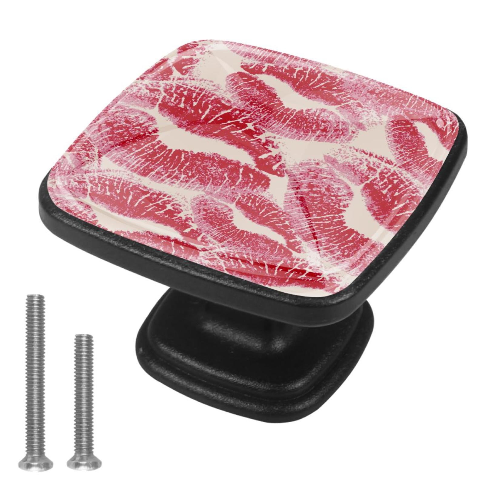 4 Pcs Cabinet Handle Drawer Pulls Red Lips Knobs with Screws Square ...