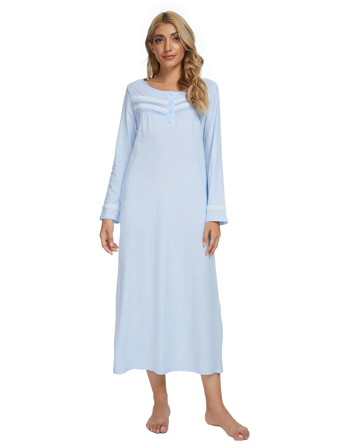 MintLimit Women's 100% Cotton Solid Long Sleeve Scoopneck Lounge ...
