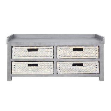 20" White MDF and Rattan Storage Bench with 3 Baskets - Walmart.com