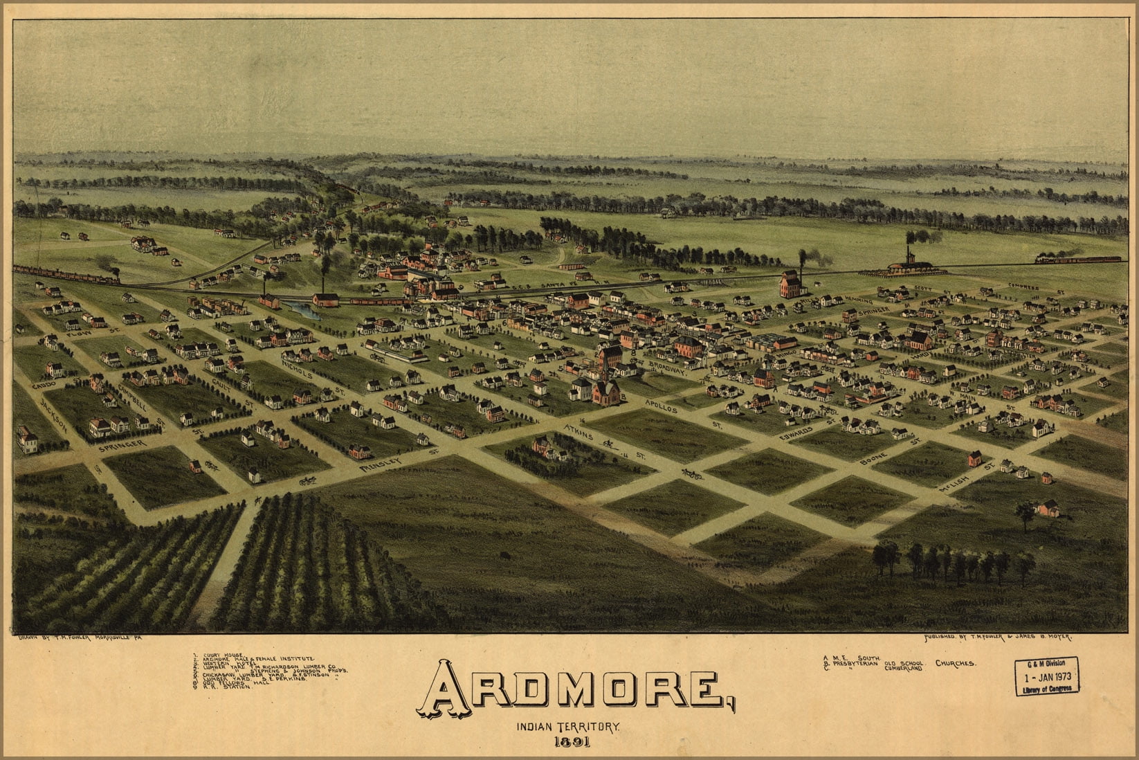24"x36" Gallery Poster, aerial map Ardmore Indian Territory 1891 ...