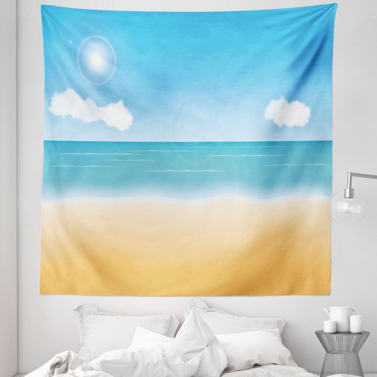 Beach Tapestry, Seascape with Sunny Sky and Clouds Relax Summer Day ...