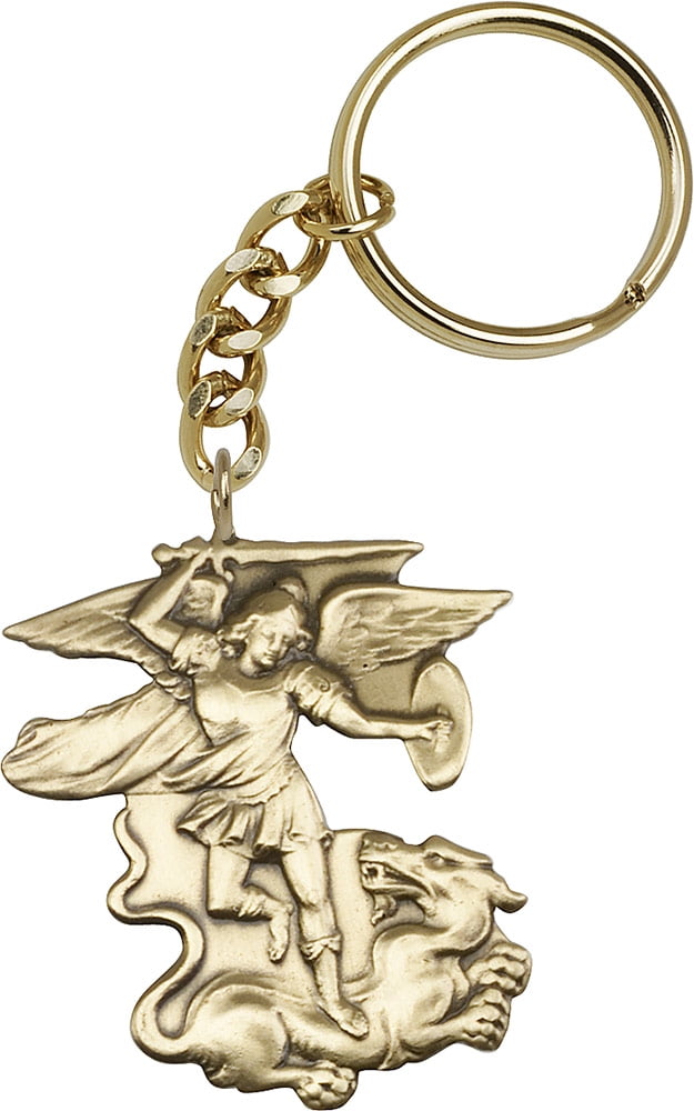 Antique Gold-Plated St. Michael the Archangel Keychain 2 x 1 3/4 inches ...