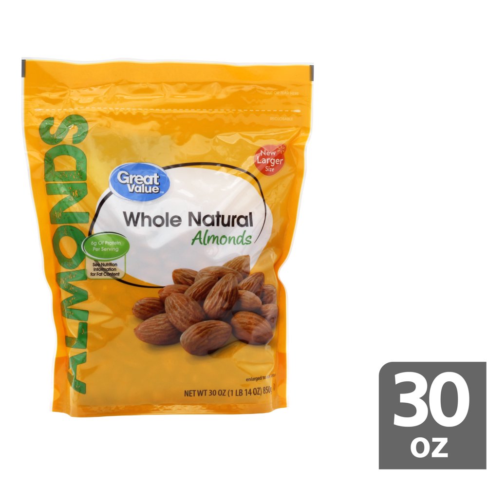 Great Value Natural Whole Almonds, 30 oz - Walmart.com - Walmart.com