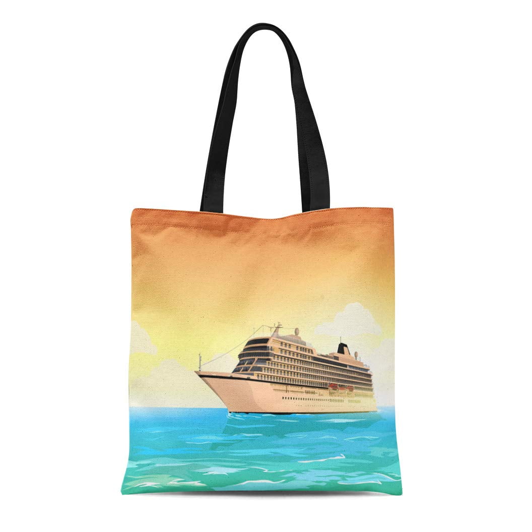 NUDECOR Canvas Tote Bag Blue Liner Cruise Ship Holiday Travel Boat ...
