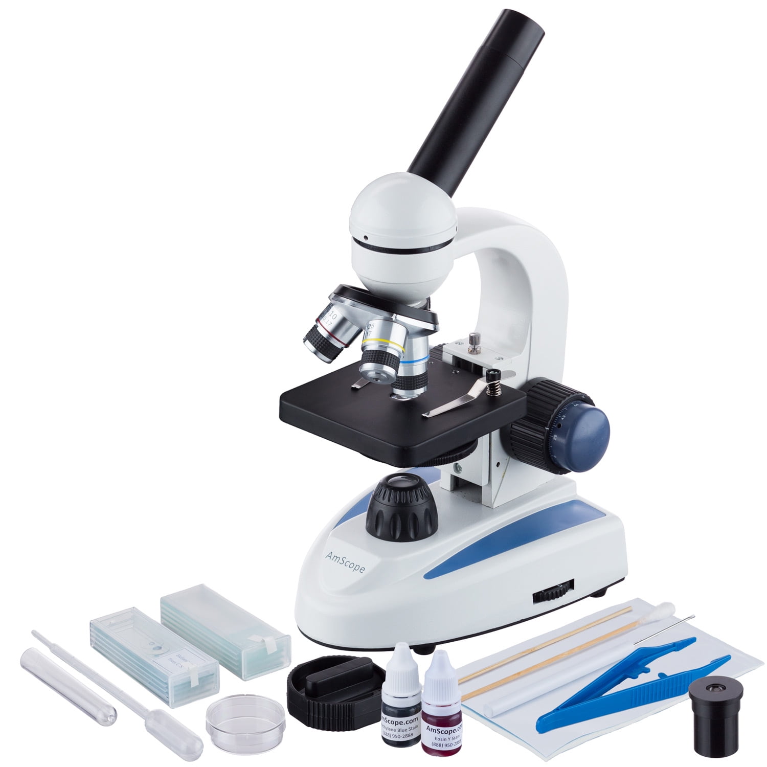 AmScope 40X-1000X Student Cordless LED Compound Microscope with Slide ...