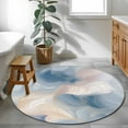 Blue Ombre Round Area Rug 4ft, Modern Geometric Yellow Lines Abstract ...