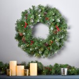 GDF Studio Christmas Wreath with Frosted Needles, Red Berries, Pine ...