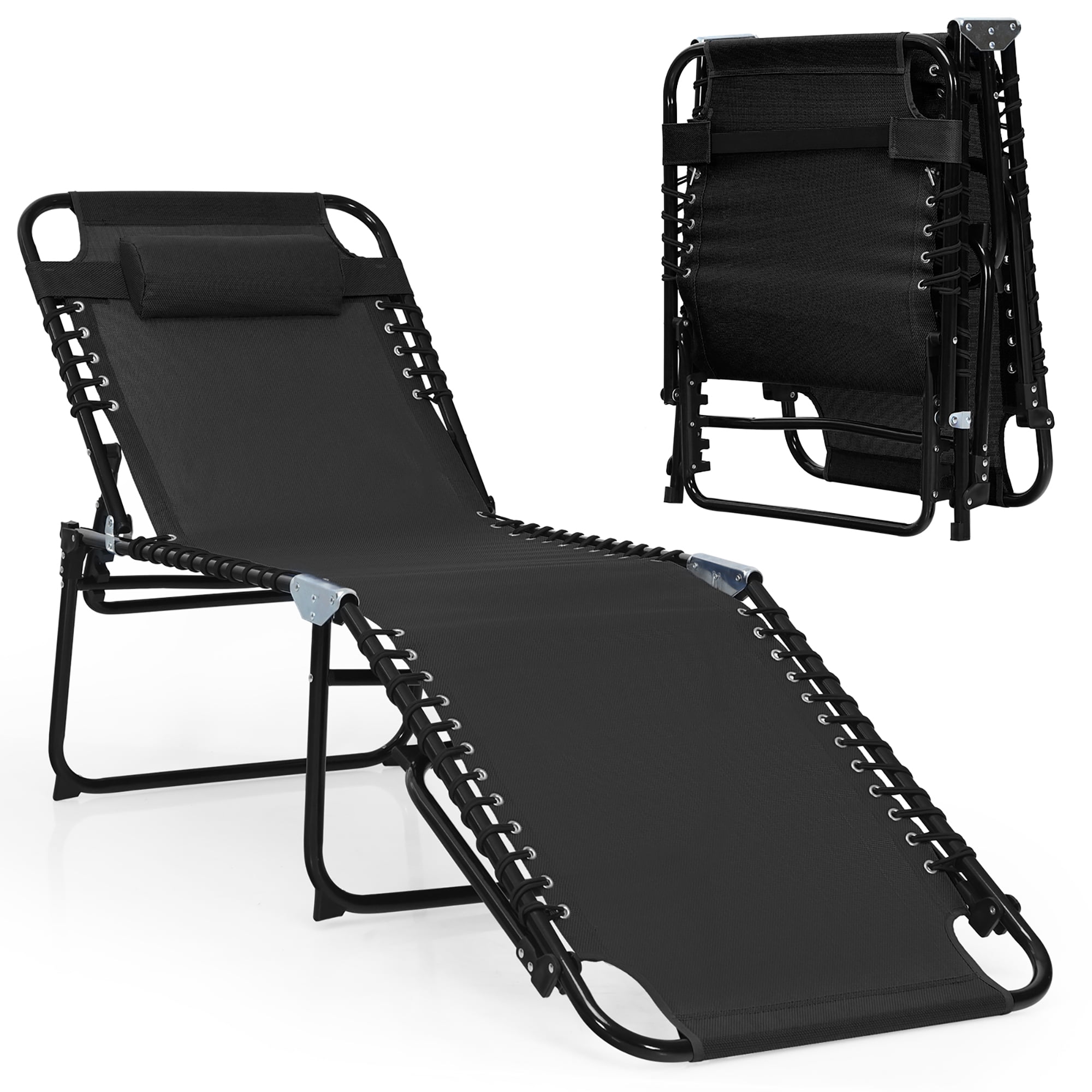 Costway Folding Lounge Chaise 16'' High Recline Chair W/Adjustable ...