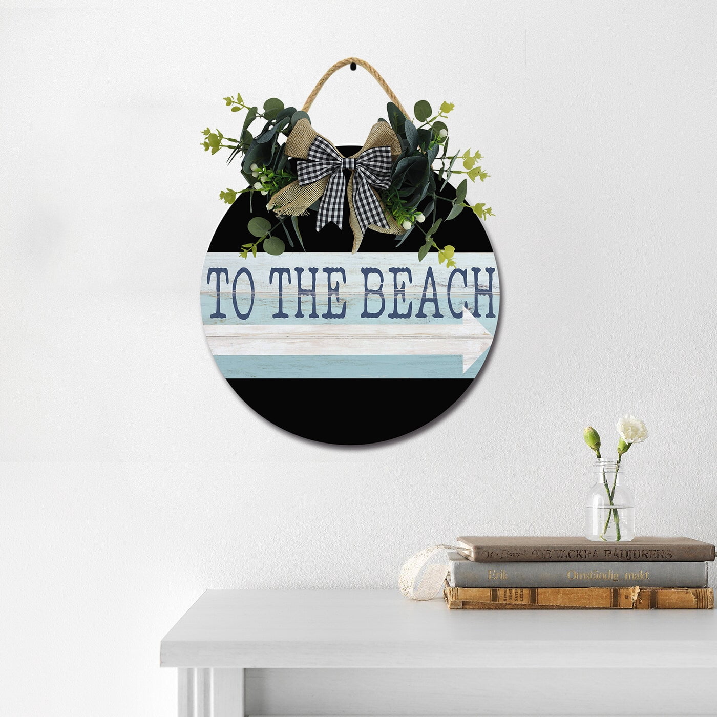 Eveokoki To The Beach Wooden Front Door Sign Rustic Round Wreath Wall ...