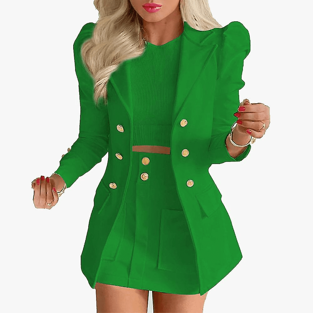Ladies With Pockets Blazer And Skirt Set Slim Fit compatiblemal Suit ...