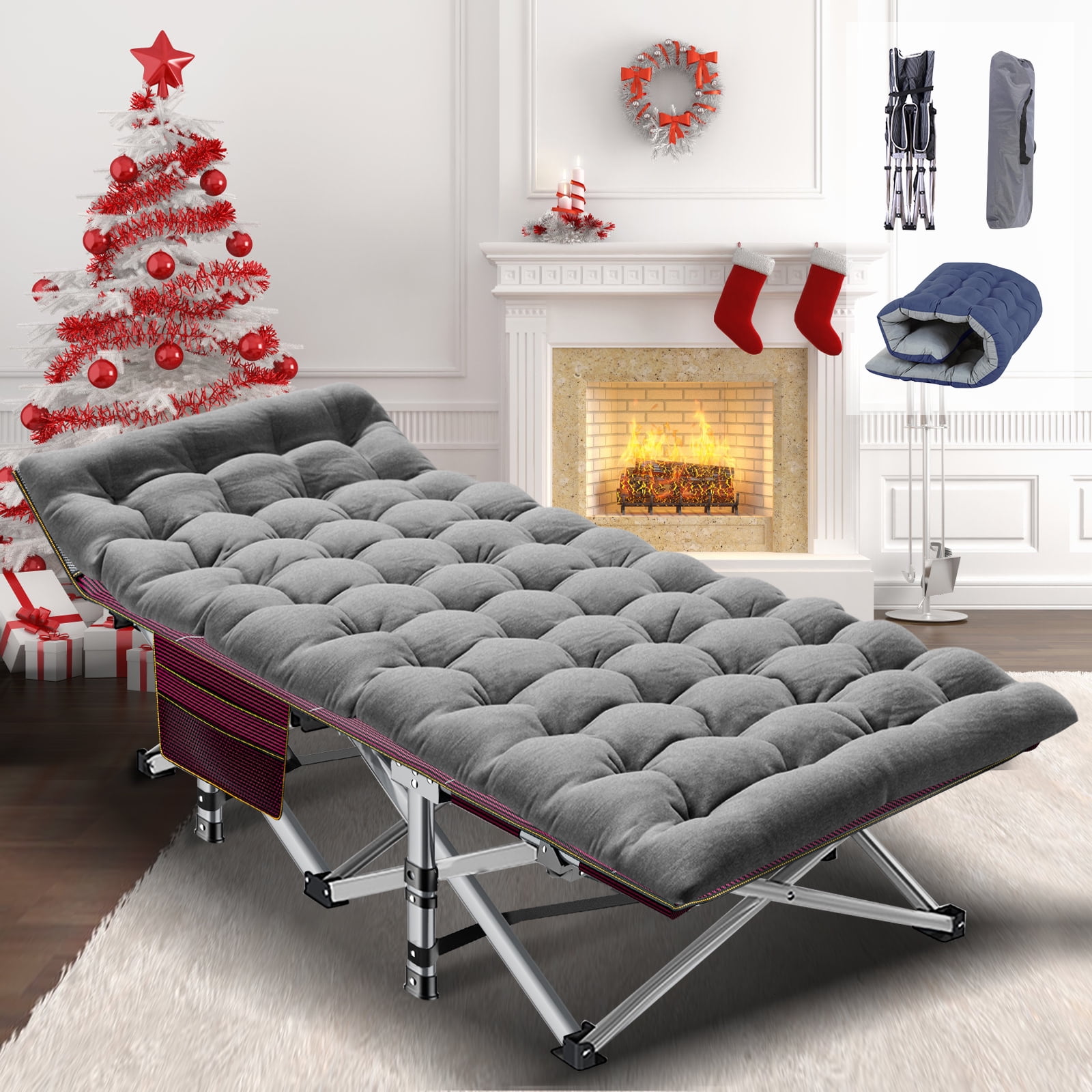 ABORON Camping Cot with 2 Sided Thick Pad, Cots for Sleeping, Folding ...