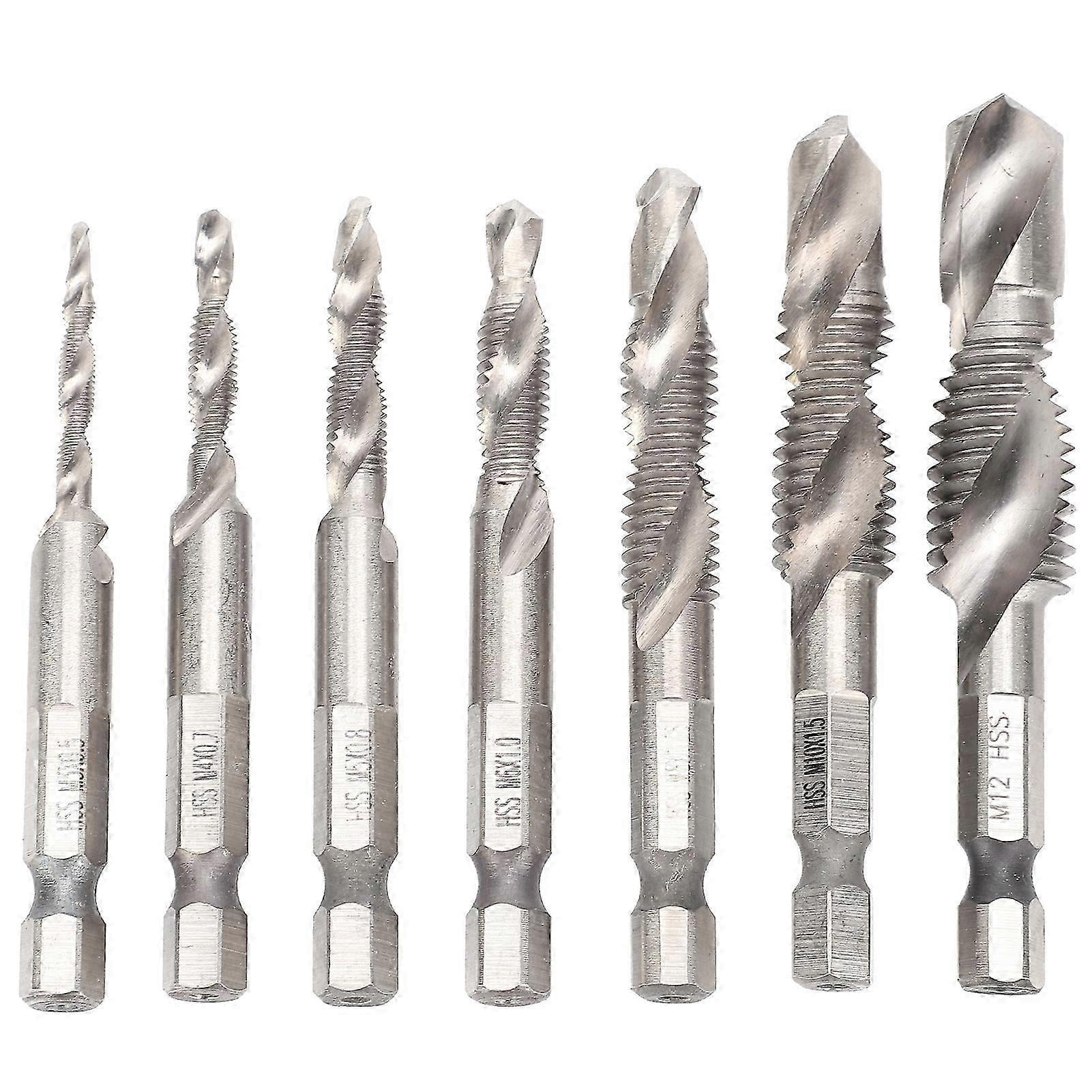 7Pcs Tap Set 1/4 Hex Shank Metric Drilling and Tapping Integrated ...