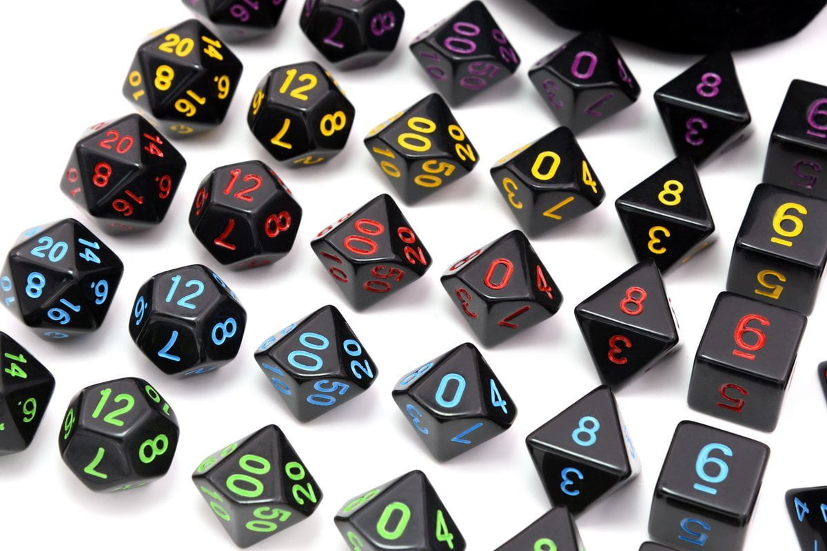Buy 5 Sets New Black Polyhedral Dice with Satin-Lined Velvet Bag for Dungeons and Dragons DND ...