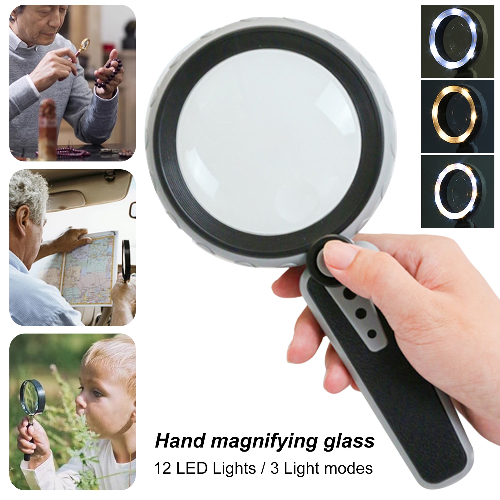 Washranp Reading Magnifying Glass with 12Pcs Illuminated Light,USB ...