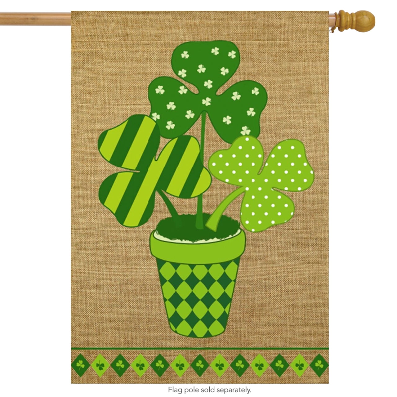 Potted Shamrock Burlap St. Patrick's Day House Flag 28" x 40" Briarwood ...