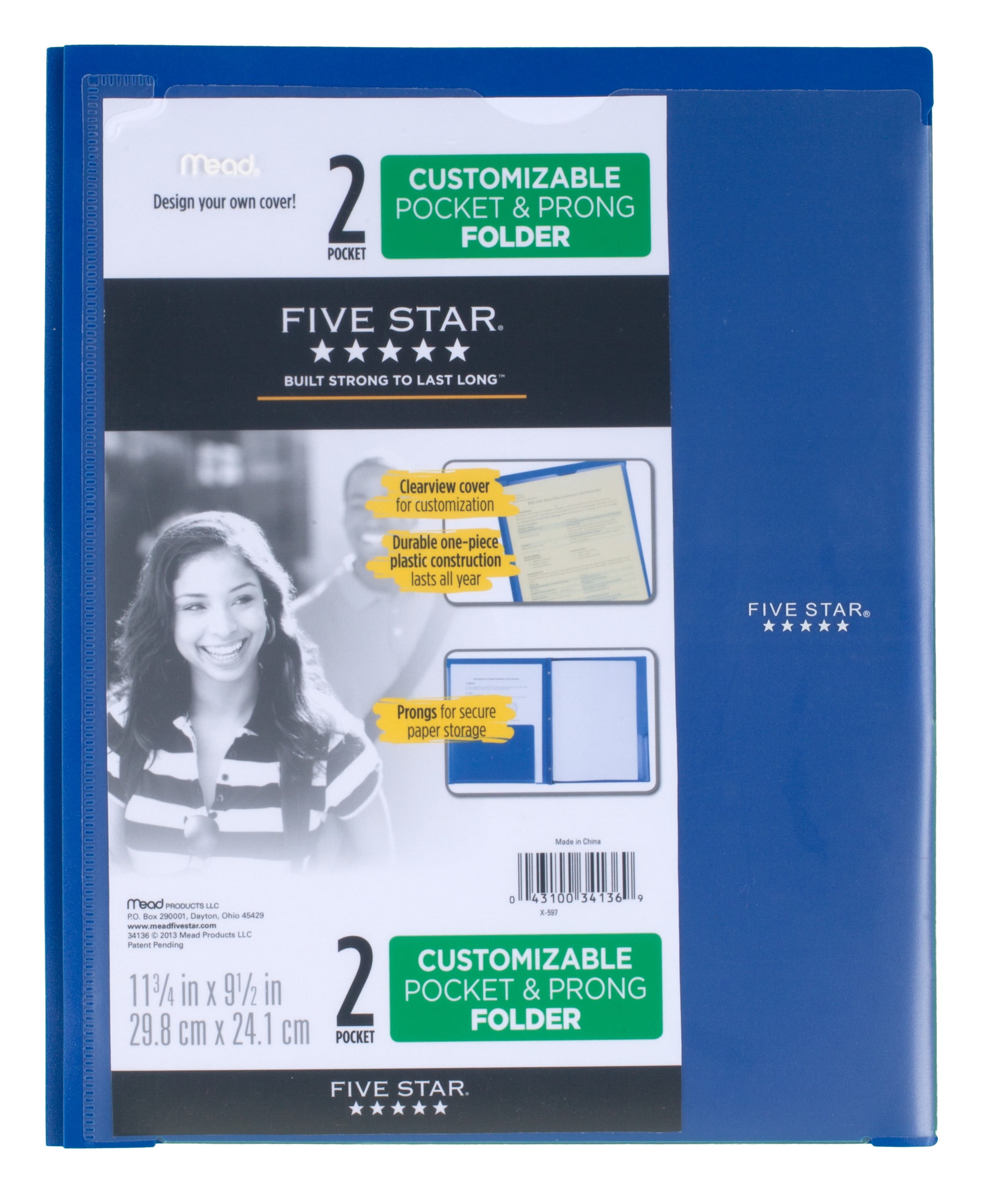 Five Star Clearview Pocket & Prong Folder, Blue - Walmart.com