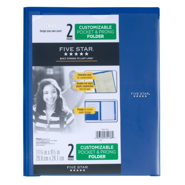 Five Star Clearview Pocket & Prong Folder, Blue - Walmart.com