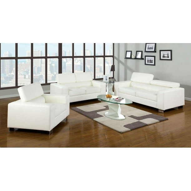 Contemporary White Bonded Leather Living Room Set 3pcs FOA Makri ...