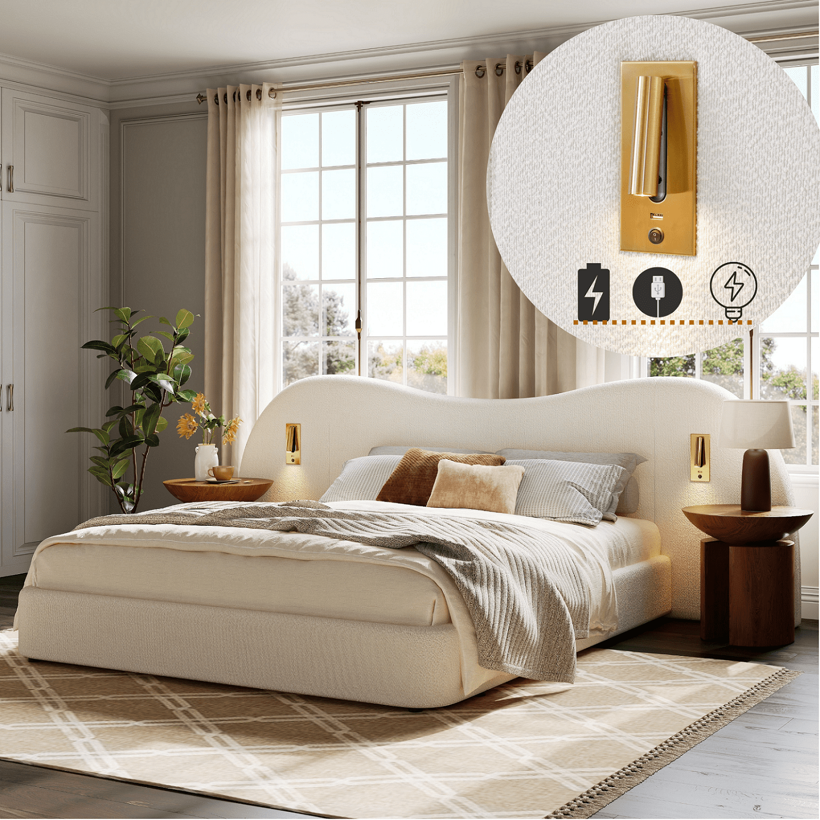 Click here for Noble House King Cloud Headboard Bed built-In Read... prices