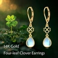 14K Real Gold Clover Earrings for Women Solid Yellow Gold Moonstone ...