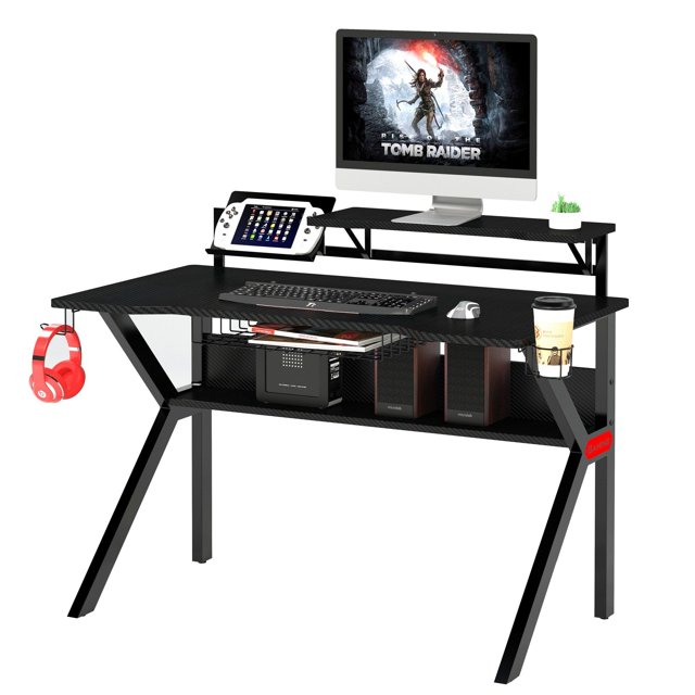 Gamer Desk Black with Carbon Fiber Print - Walmart.com