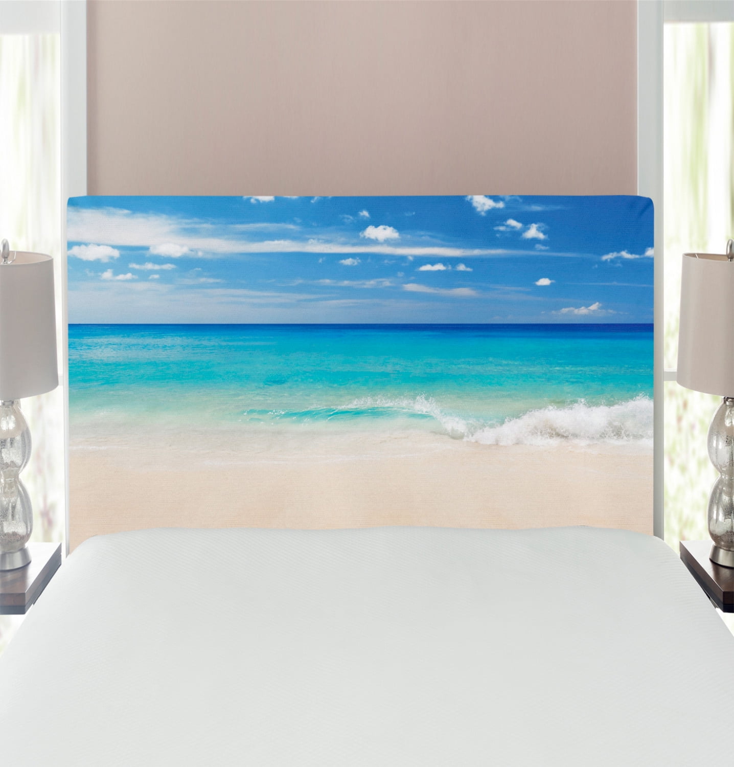Ocean Headboard, Tropic Coast Style Sandy Shore and Sea Waves Escape to ...