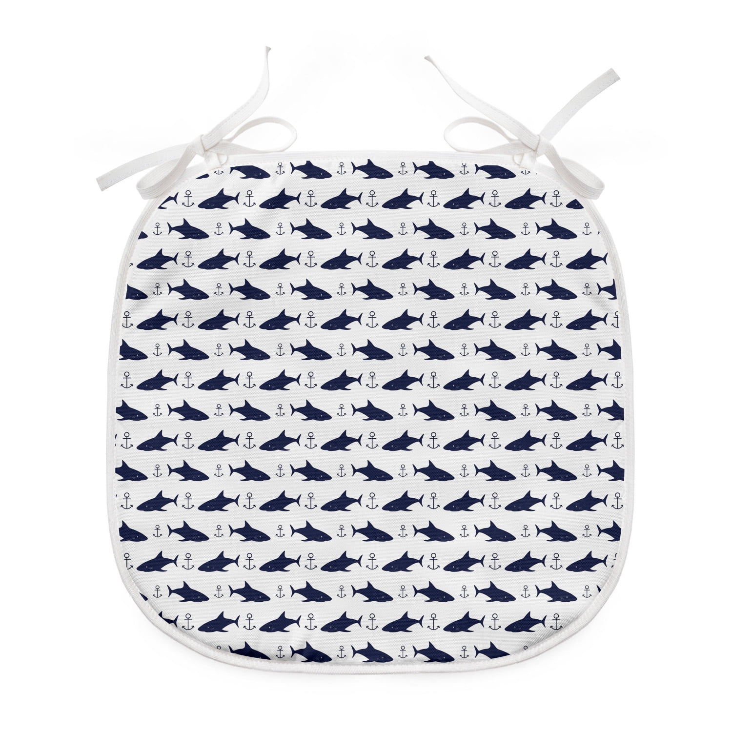 Anchor Dining Chair Pad, Aquatic Pattern with Sharks and Anchors ...