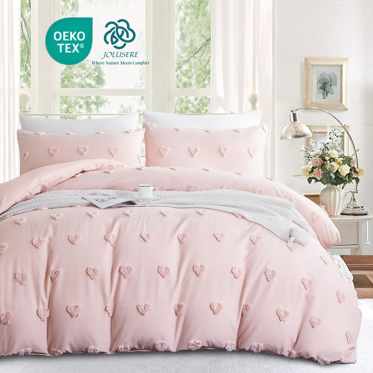Click here for Jolusere Pink Tufted Heart Dot Duvet Cover King Se... prices