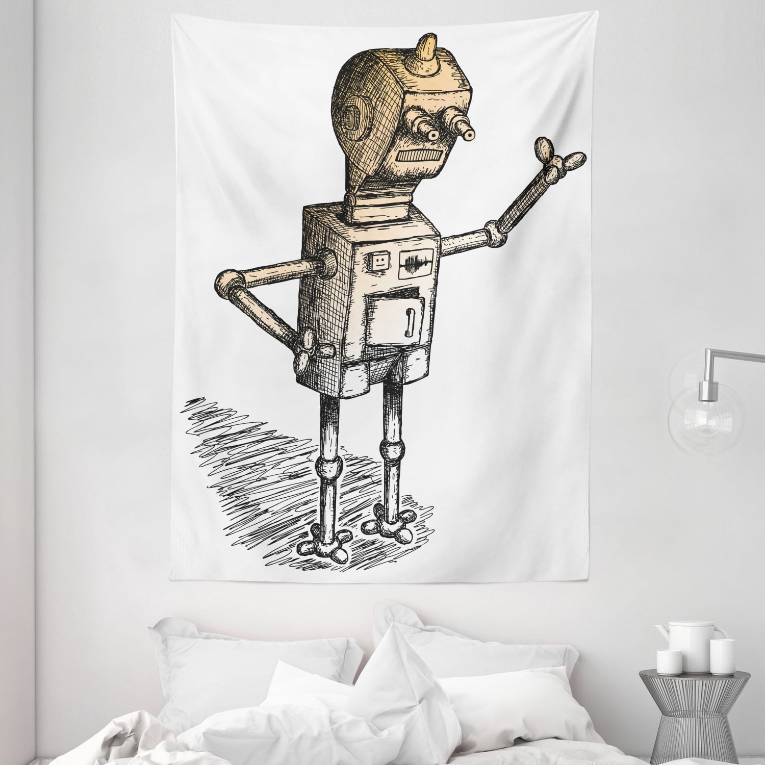 Fantasy Tapestry, Hand Drawn Theme of Robot Sketch Humor Character ...