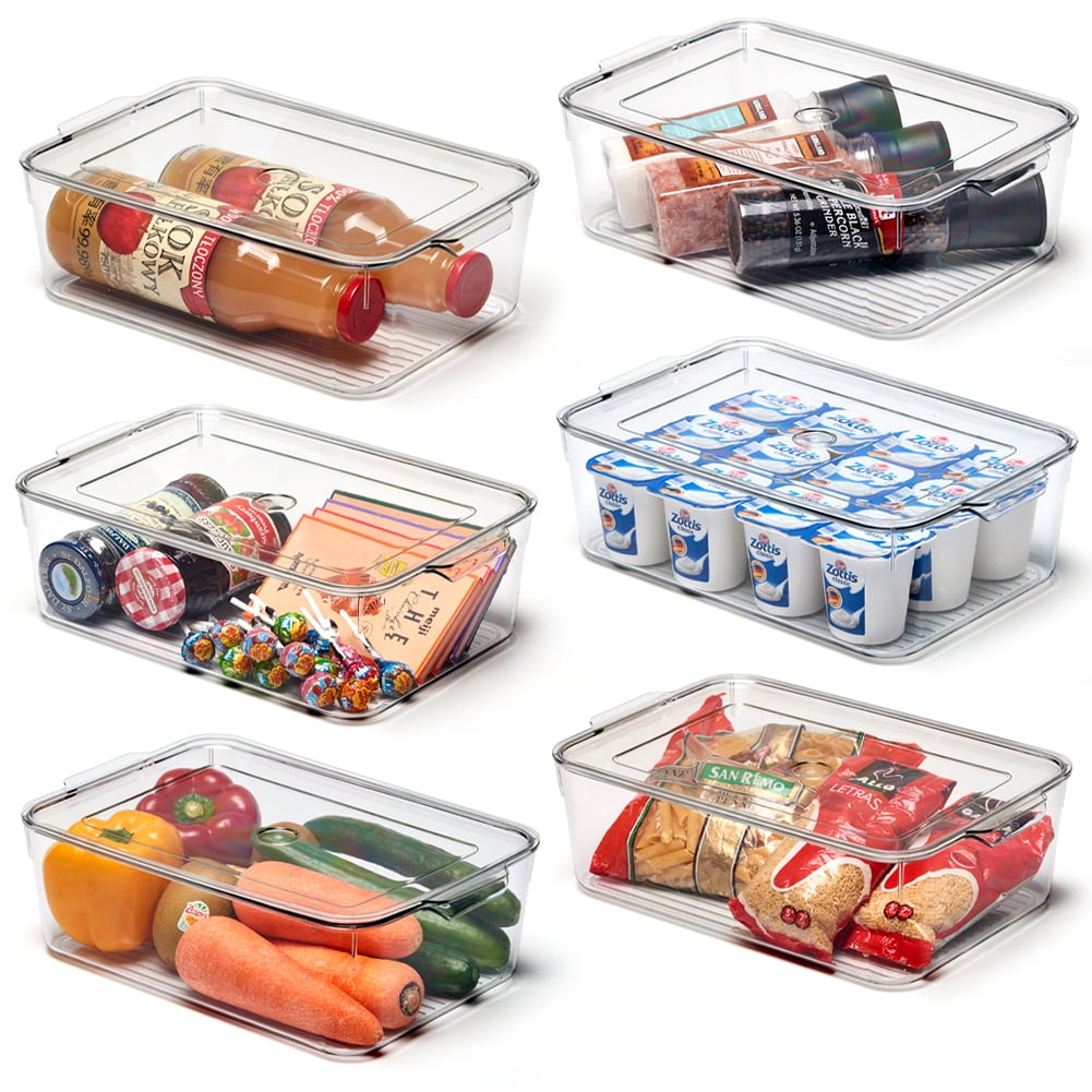 Ezoware 6 Pack Stackable Clear Lidded Refrigerator Organizer Bins