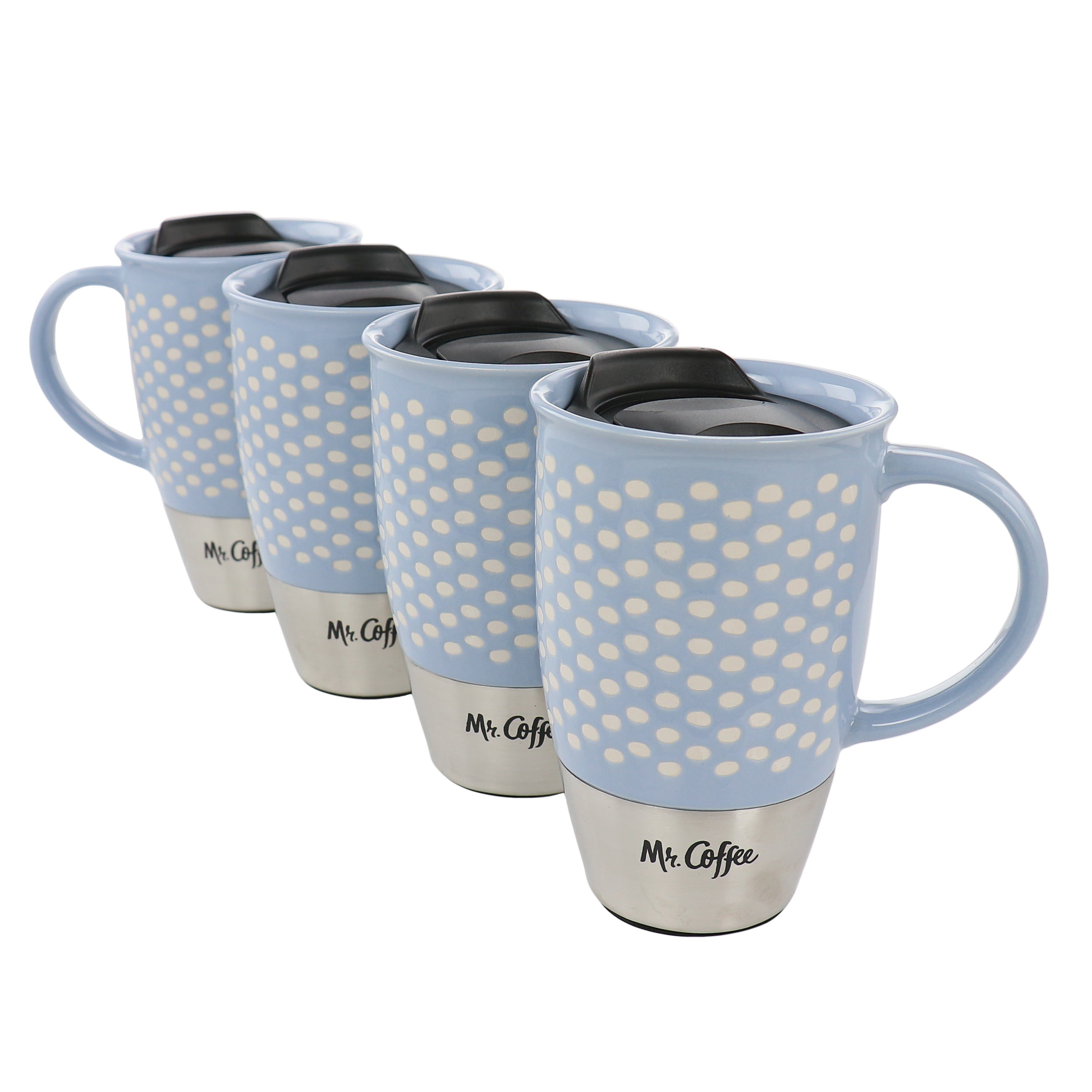 Mr. Coffee Coupleton Dot 4 Piece 15 Ounce Stoneware and Stainless Steel ...