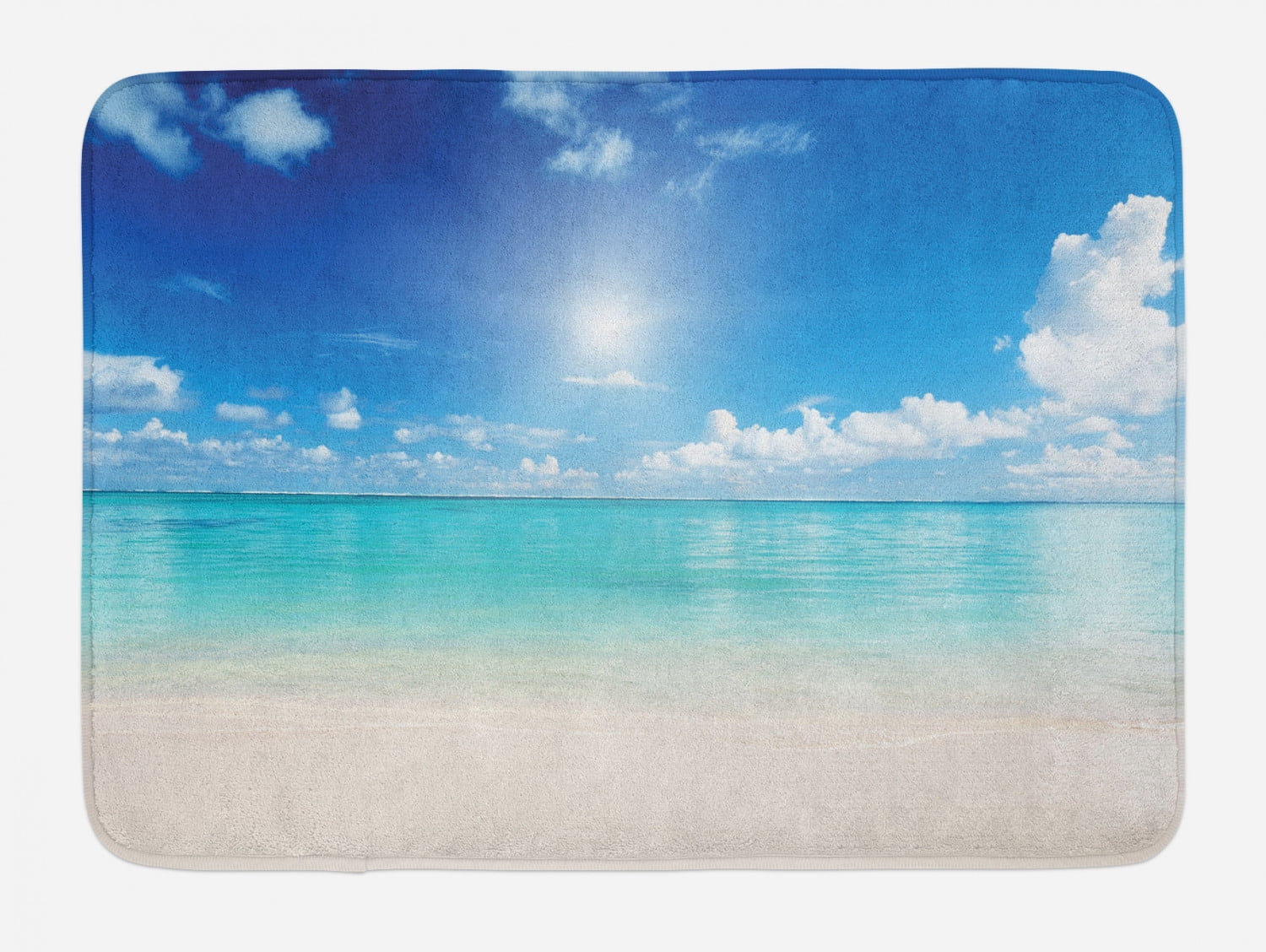 Ocean Bath Mat, Sky and Sea Landscape Golden Sand Tropical Beach Clouds ...