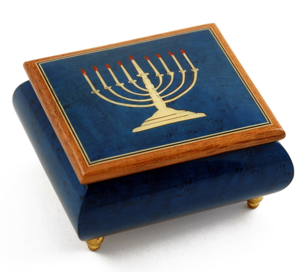 Handcrafted Italian Dark Blue Menorah Music Box - Ebony & Ivory ...