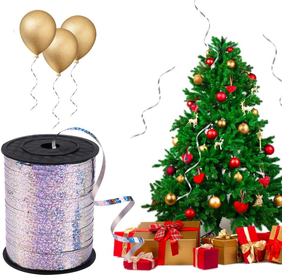 Dsseng Silver Crimped Curling Ribbon Shiny Metallic Balloon Roll for ...