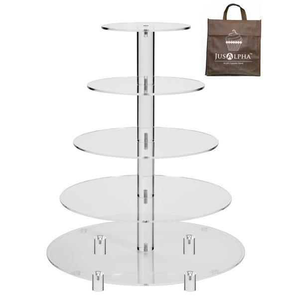 Jusalpha Large 5-Tier Acrylic Round Wedding Cake Stand/Cupcake Stand ...