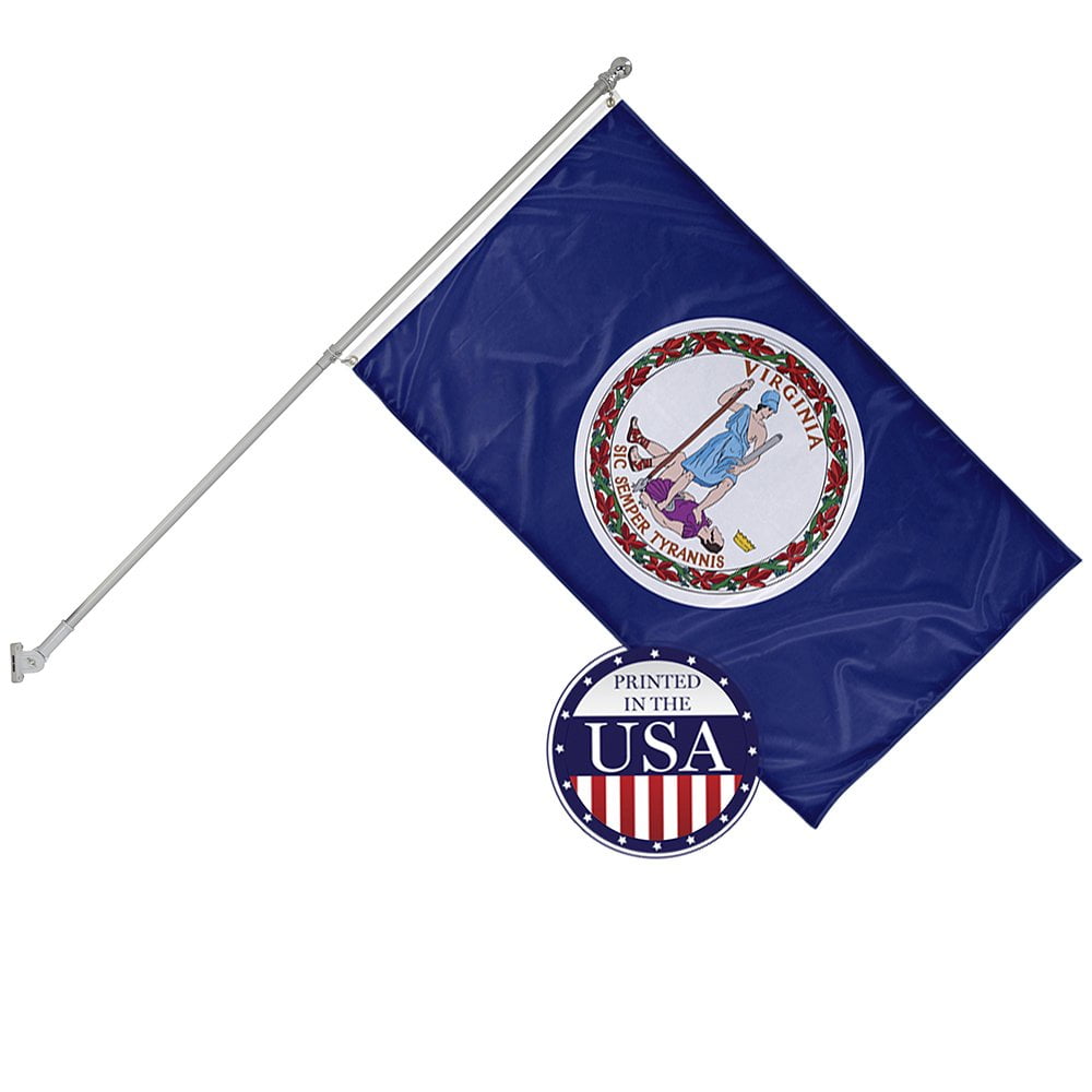 Virginia State Flag and 6ft Flagpole with Wall Mounting Bracket - 3ft x ...