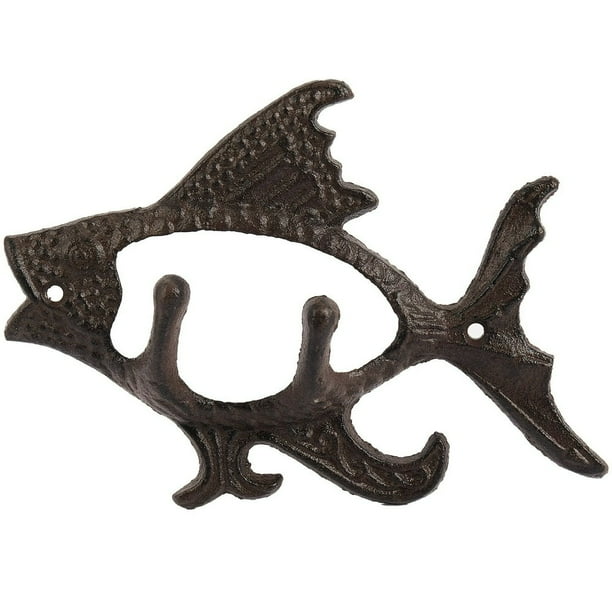 EIMELI Fish with Two Hooks Ocean Series Cast Iron Wall Hook Wall Mount ...