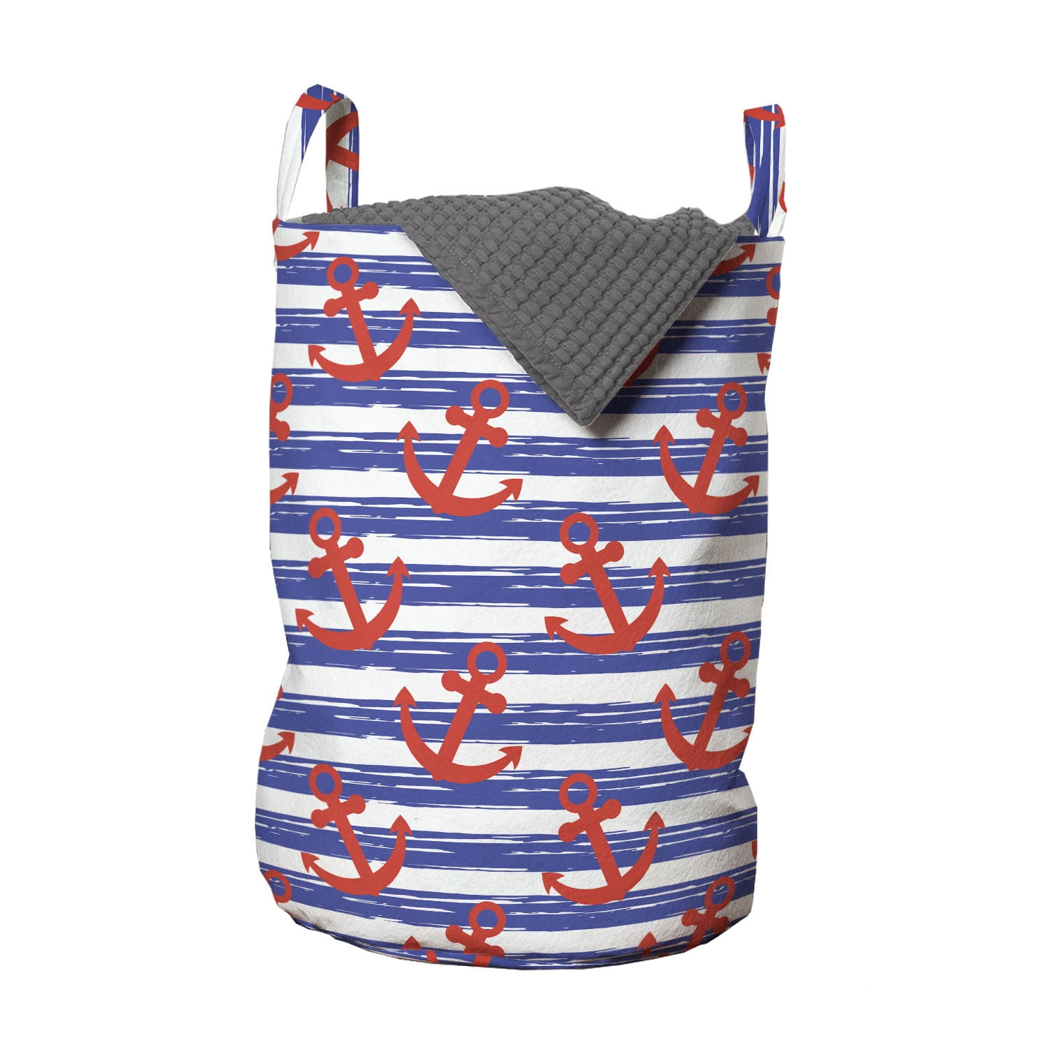 Nautical Laundry Bag, Hand Drawn Horizontal Brush Strokes Anchors Sea ...