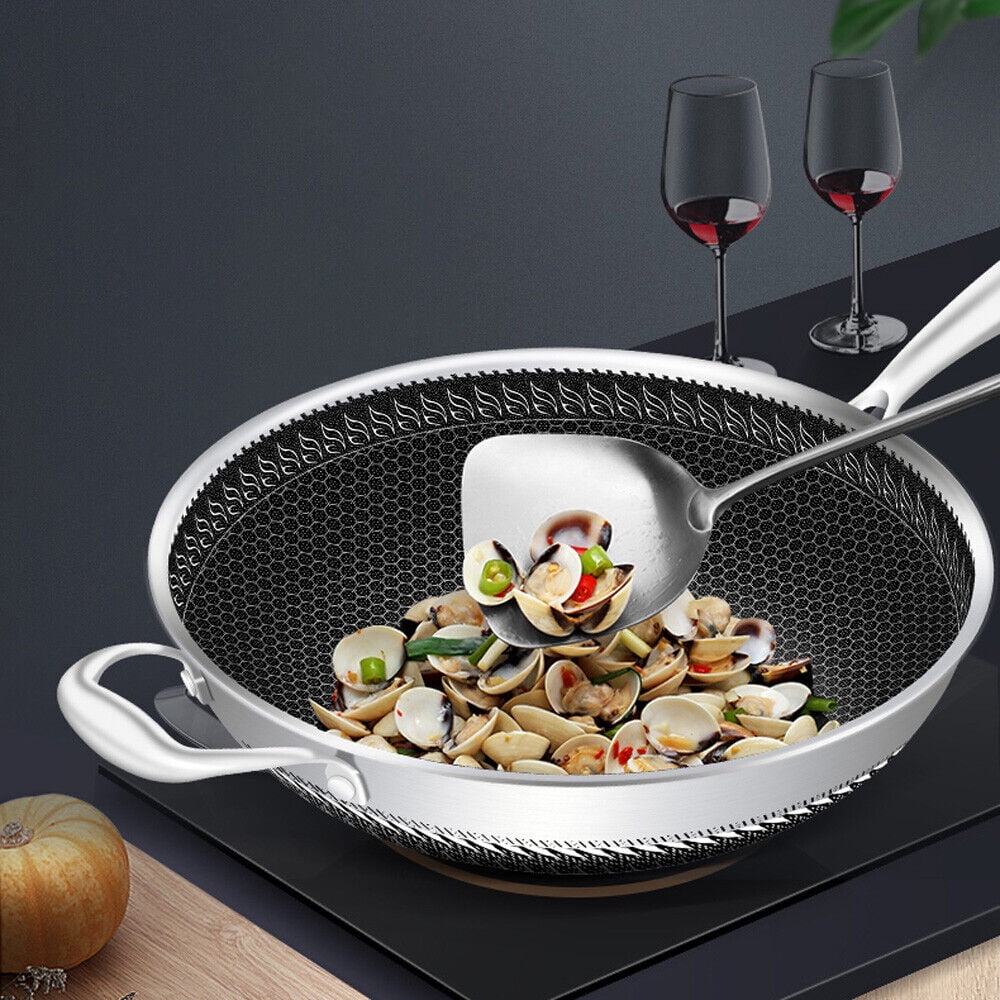 DENEST Double Sided Honeycomb Non-stick Cooker Frying Pan Stainless Wok ...