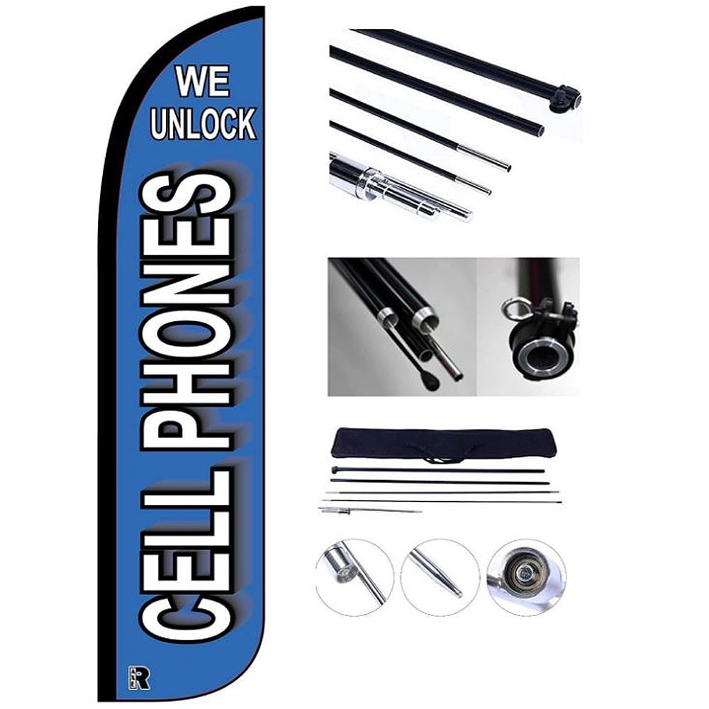 We Unlock Cell Phones Business Windless Feather Flutter Flag 10 x 2.5 ...