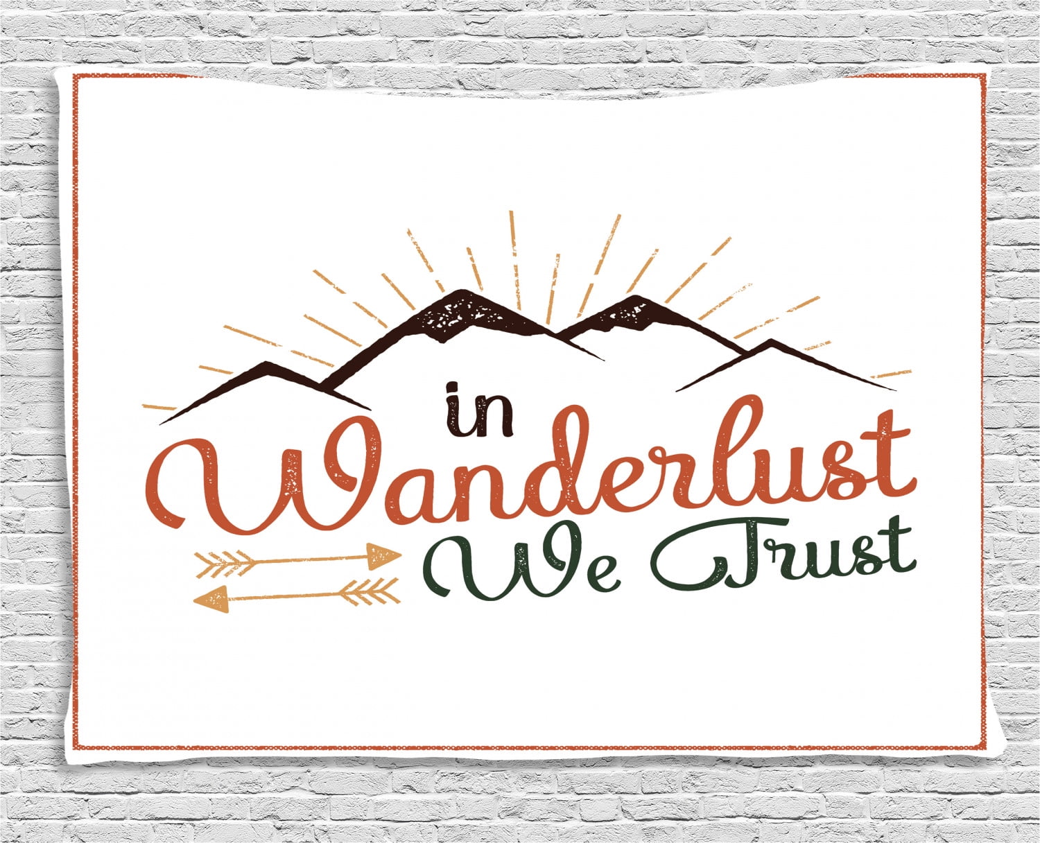 Camping Tapestry, In Wanderlust We Trust Calligraphy with Mountain and ...