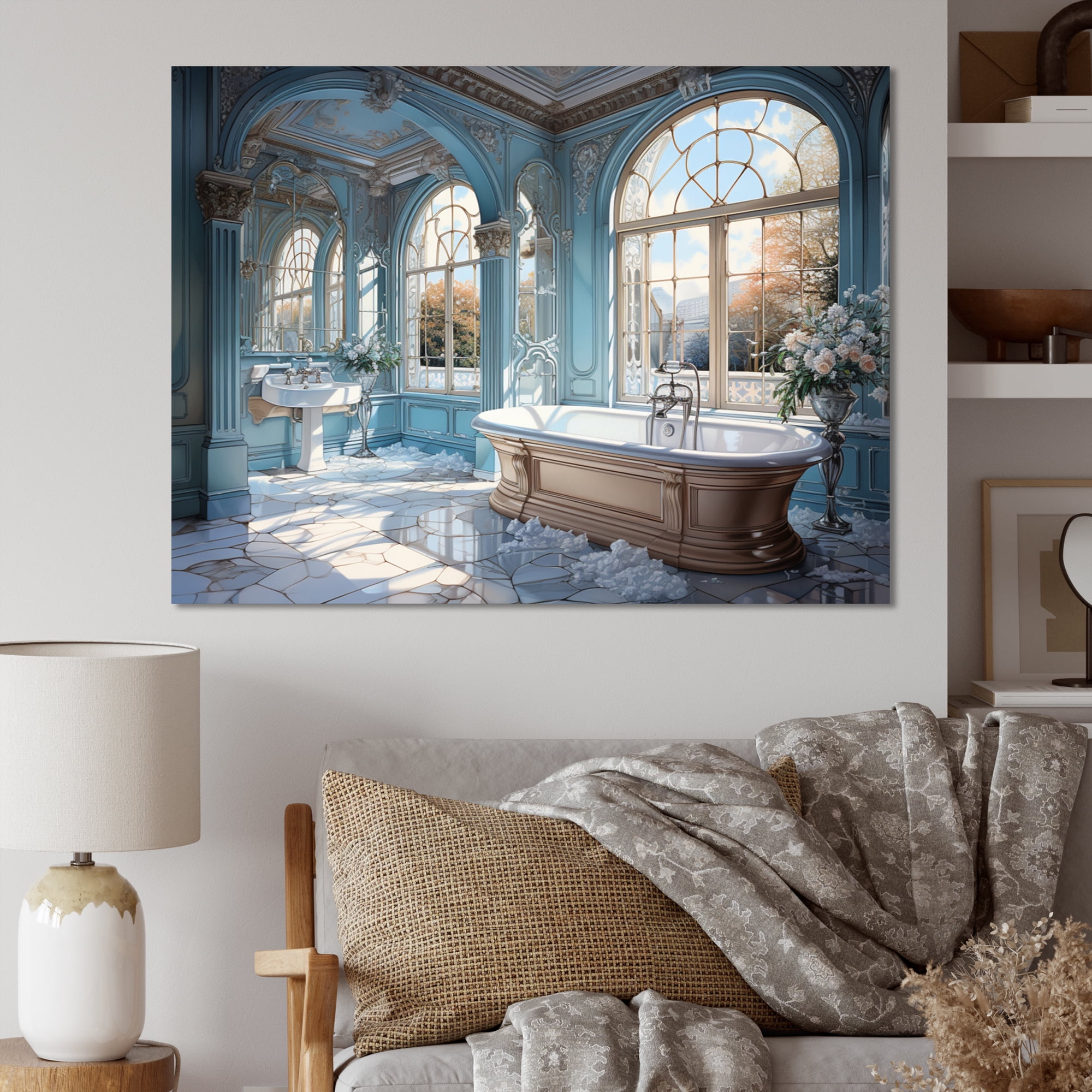 Click here for Designart Blue Traditional Canvas Wall Art  Bathro... prices