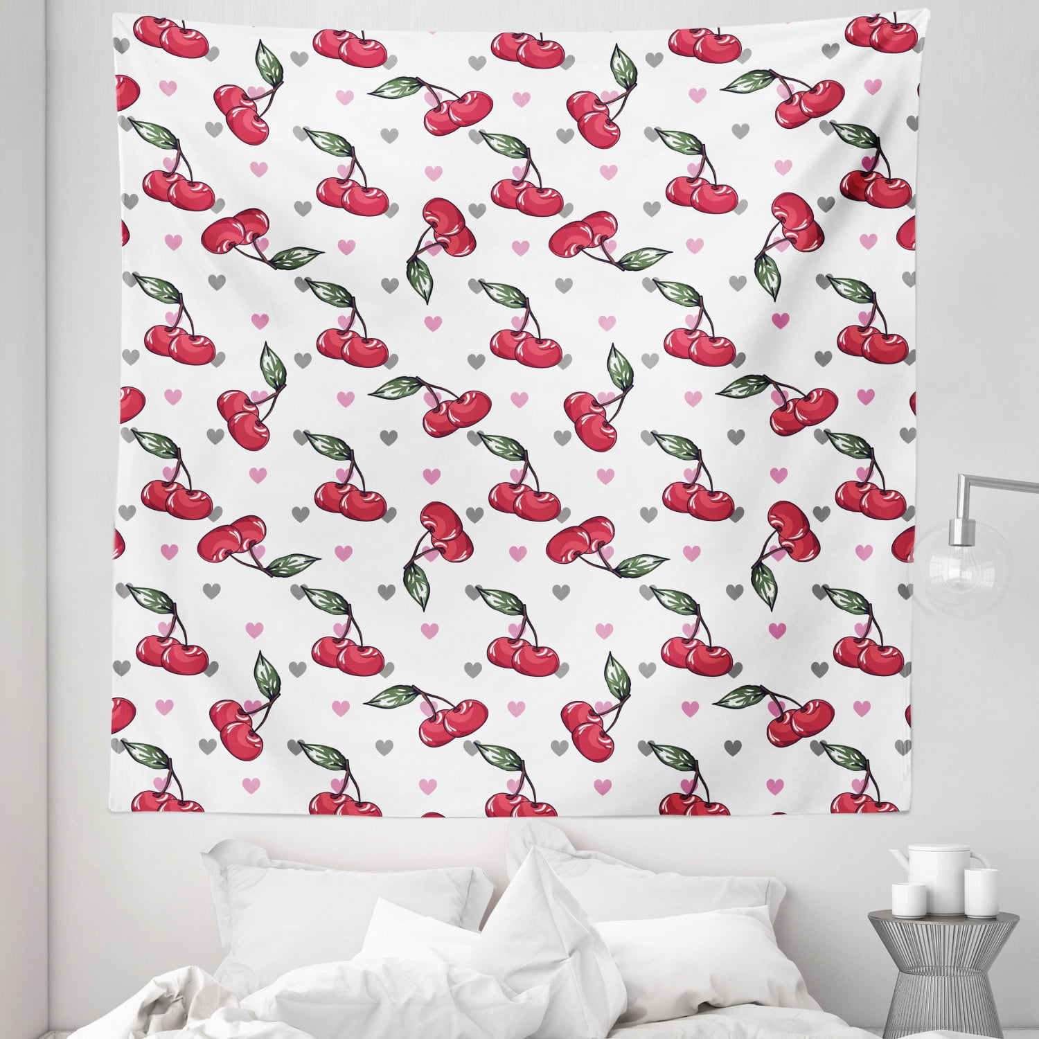 Cherry Tapestry, Repetitive Cartoon Style Fruits on a Background of ...