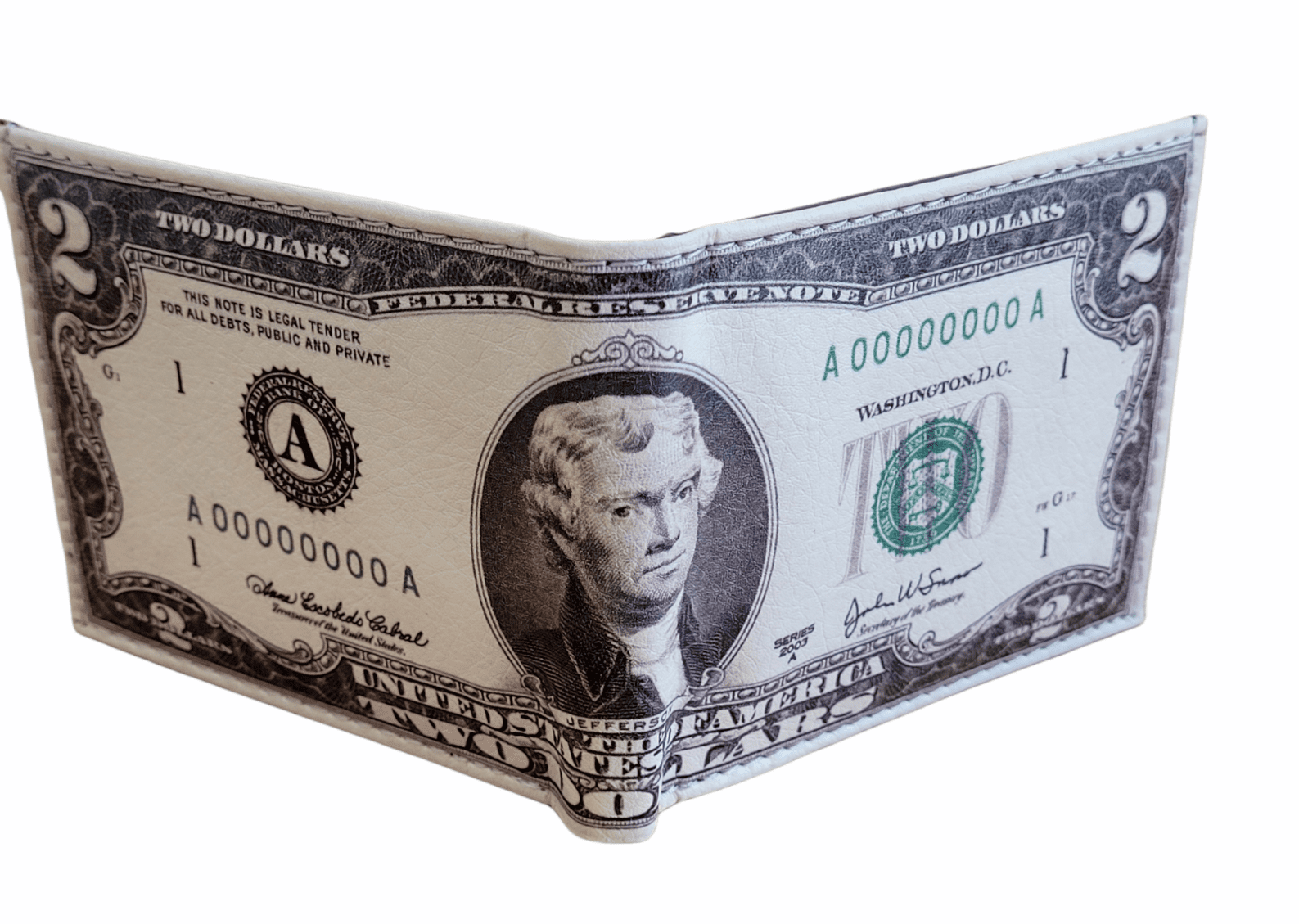 Lucky 2 Dollar Bill Print Leather Wallet Leather Printed Bifold Novelty ...