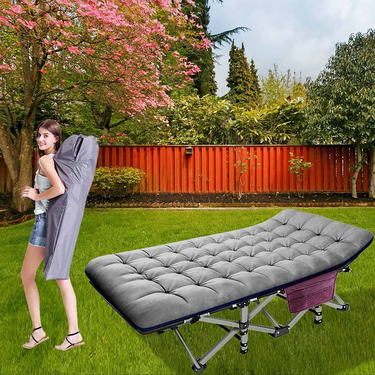 Lilypelle Folding Camping Cots for Adults 600lbs, Double Layer Oxford ...