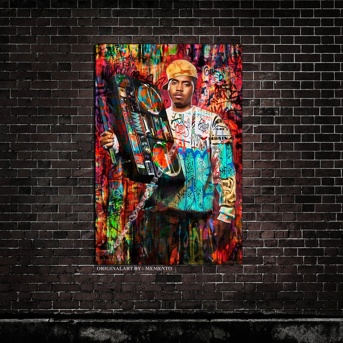 NAS "King of Queensbridge" -Original Art By Memento 36x24 Ready to Hang ...