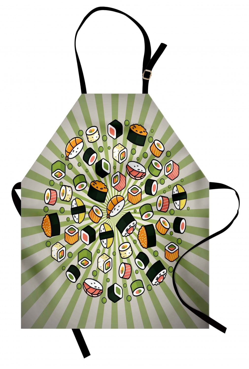 Sushi Apron, Japanese Manga Style Delicious Sushi Rolls Arranged in ...