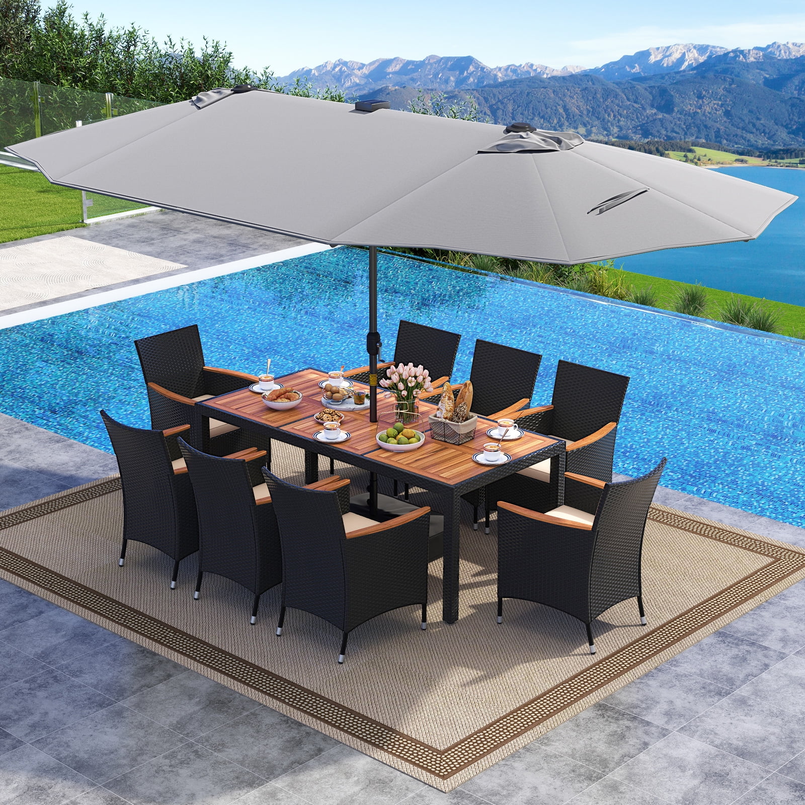 Click here for Gymax Set Of 11 Patio Dining Set W/ 15ft Double-Si... prices